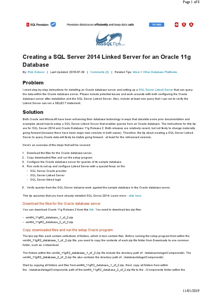 Creating A SQL Serv | PDF | Oracle Database | Microsoft Sql Server