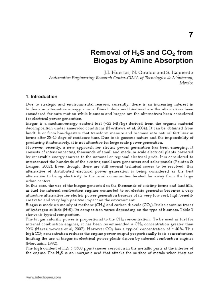 H2S Tower Design | PDF | Adsorption | Biogas