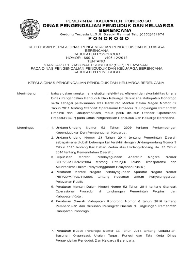 SK Kepala Dinas Tentang Sop | PDF