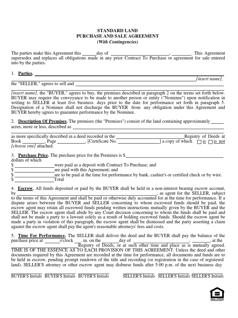 Standard Land Purchase Agreement | PDF | Title Insurance | Real Estate ...