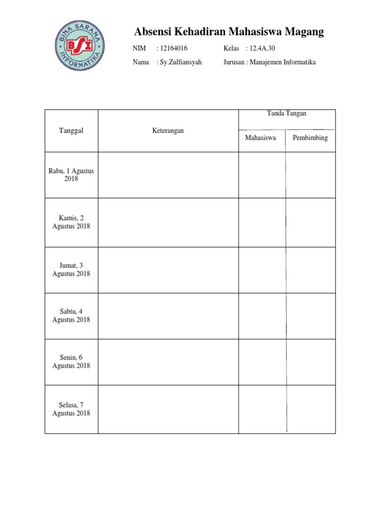 Absensi Kehadiran Mahasiswa Magang | PDF