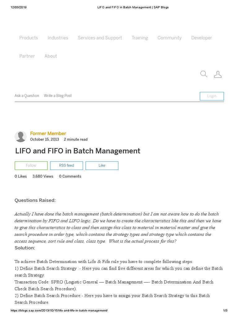 LIFO and FIFO in Batch Management SAP | PDF | Computing | Business