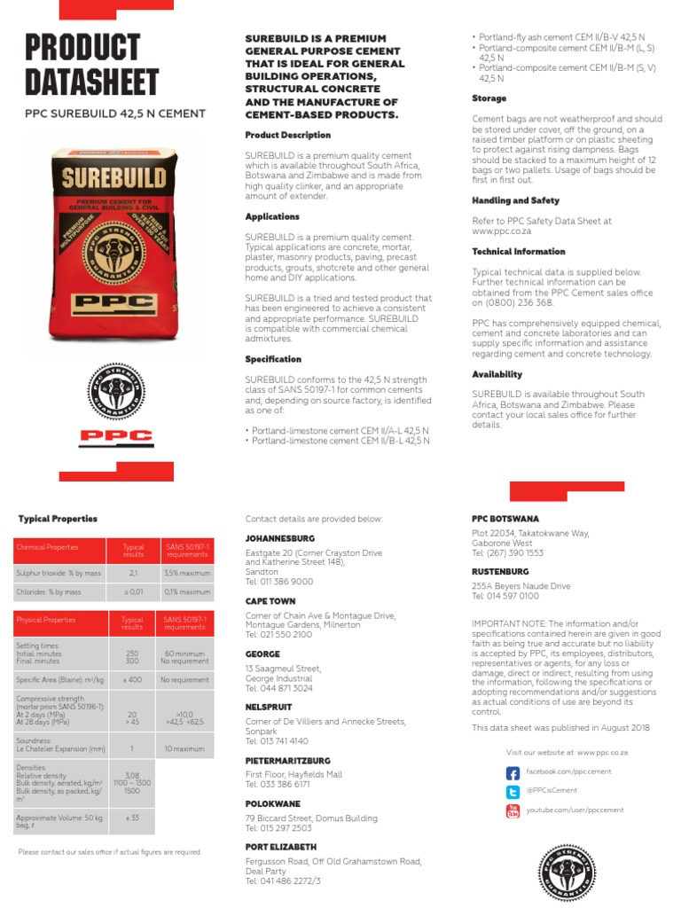 PPC Surebuild Datasheet 2019 - 1e PDF | PDF | Concrete | Cement