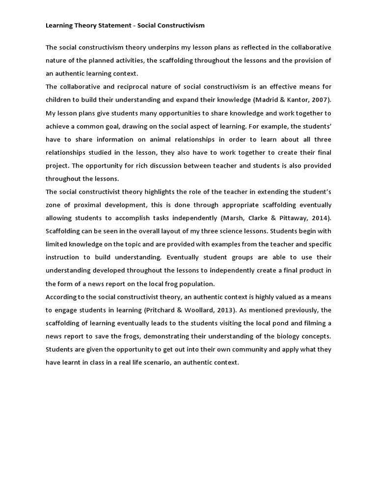 Learning Theory Statement | PDF | Constructivism (Philosophy Of ...