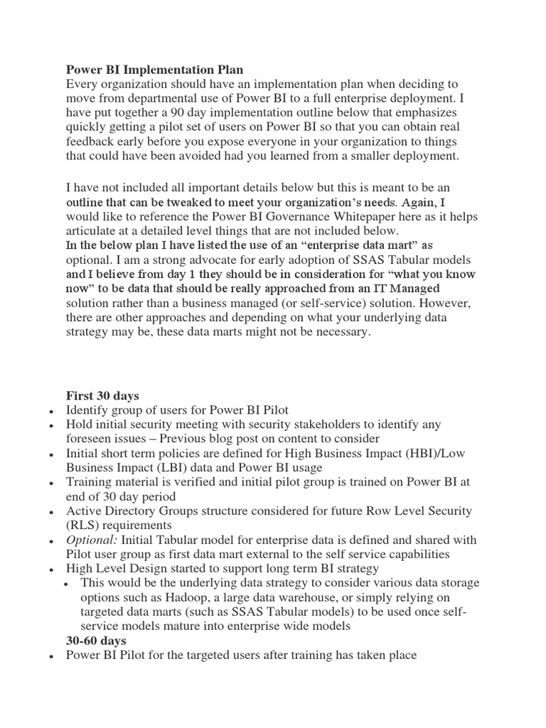 Power BI Implementation Plan | PDF | Information Technology Management ...