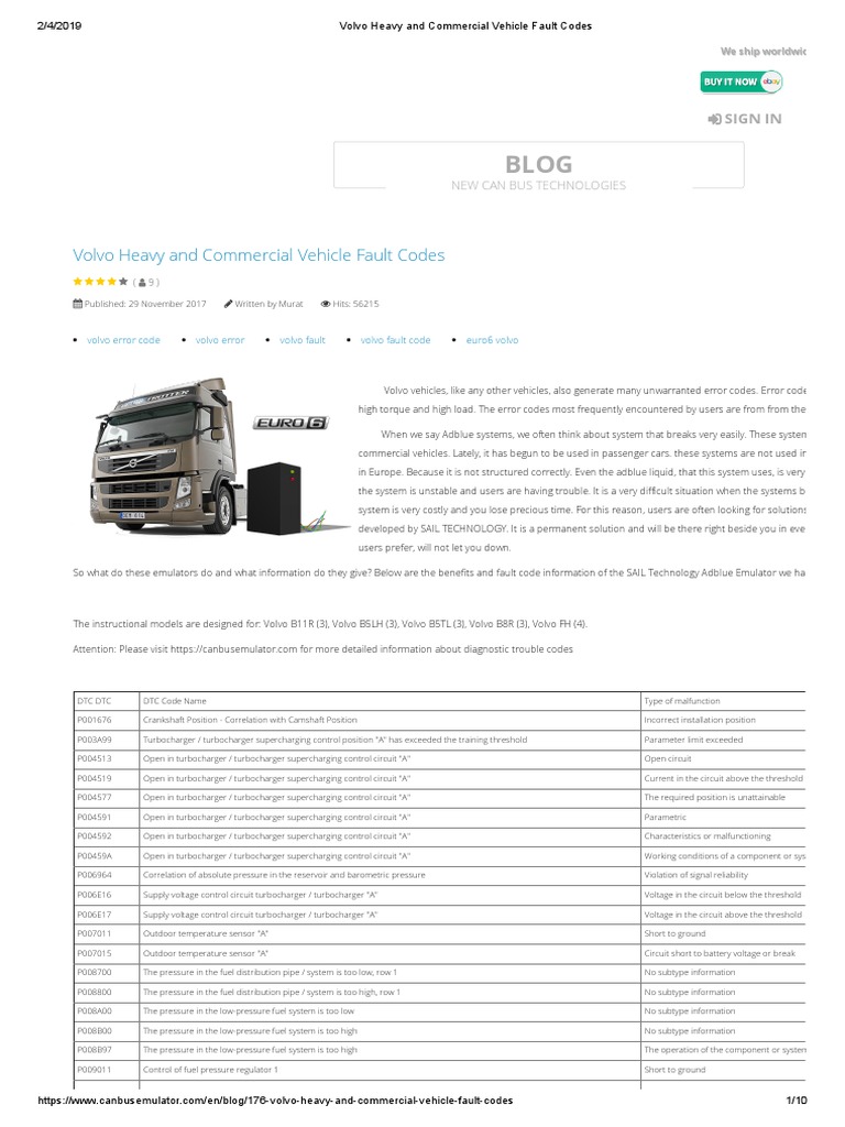 Volvo Heavy and Commercial Vehicle Fault Codes | PDF | Diesel Engine ...