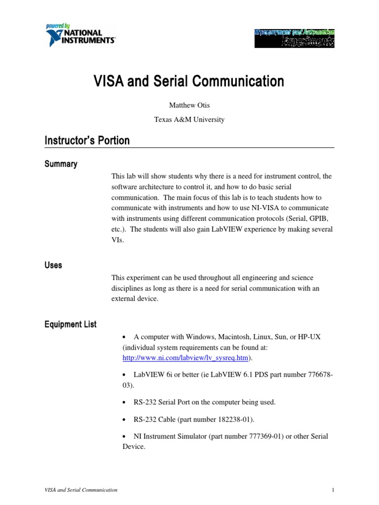 NI-VISA and Serial Communication | Download Free PDF | Digital ...