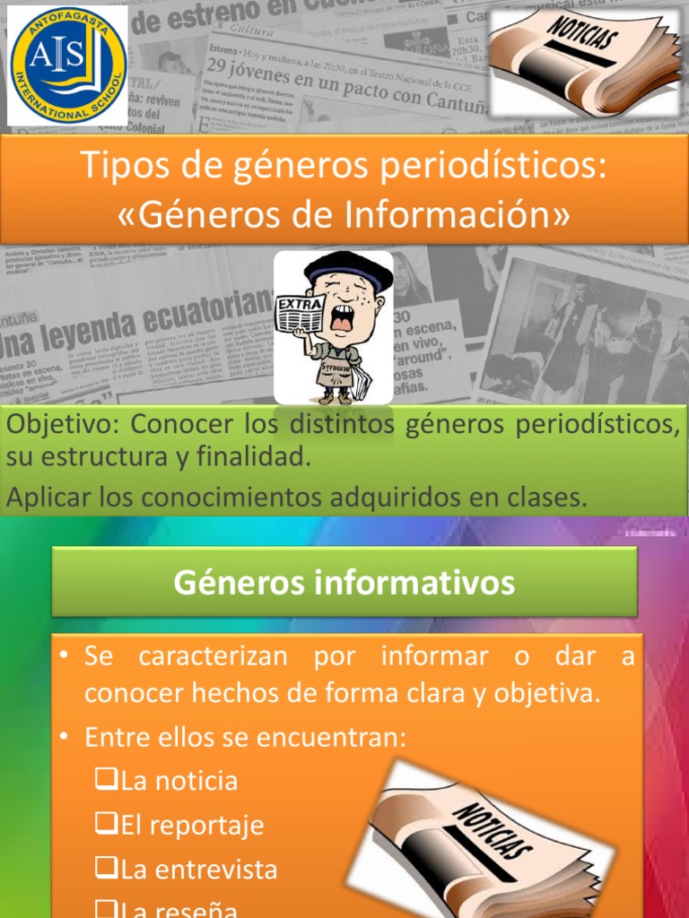 Tipos de Generos Periodisticos AIS | Publicación | Periodismo | Prueba ...
