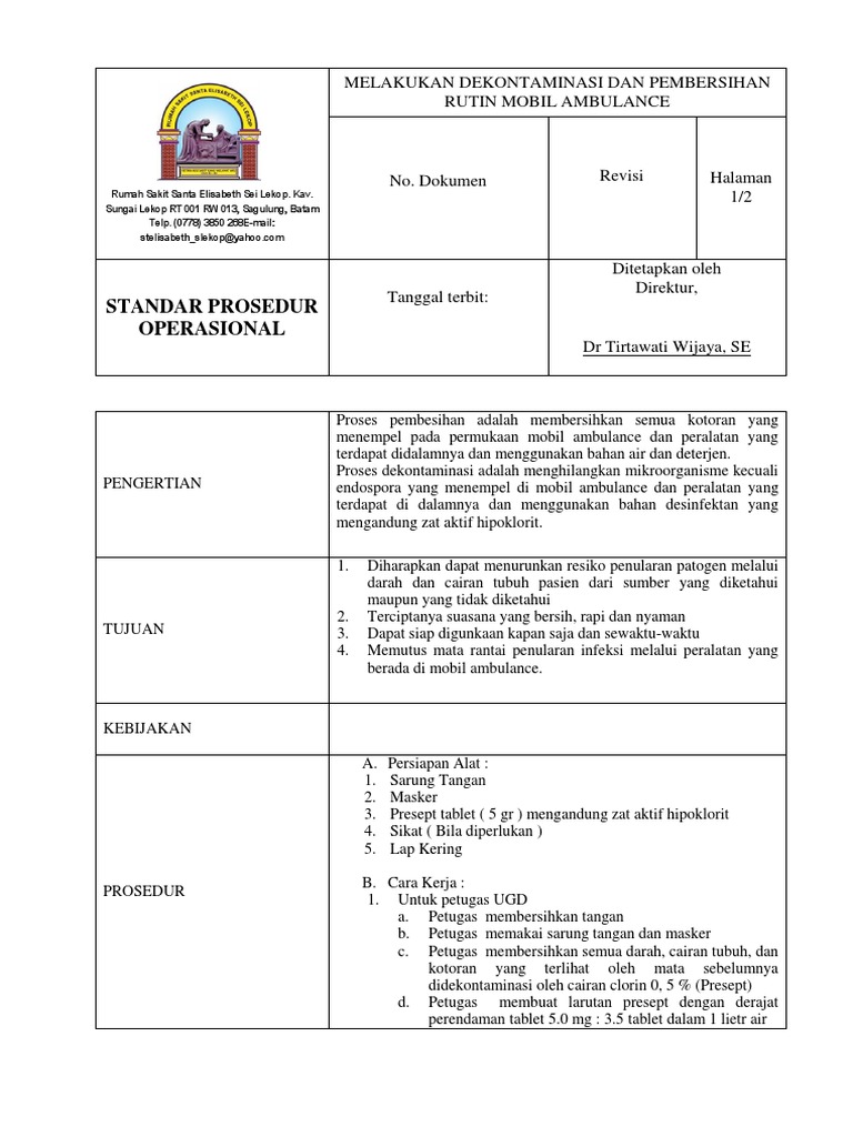 SOP Dekontaminasi Ambulance | PDF