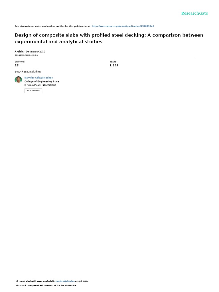 Design of Composite Slabs With Profiled Steel Deck PDF | PDF | Strength ...