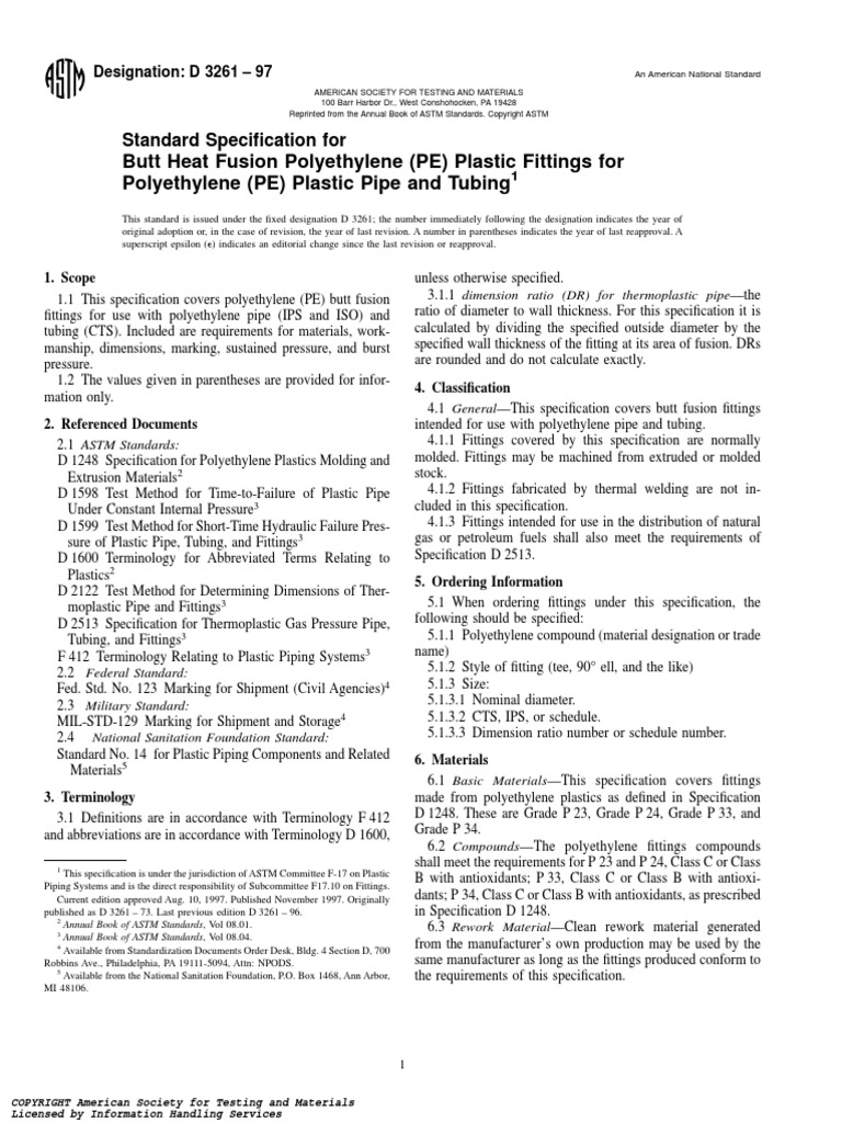 Astm d3261 1997 PDF | PDF | Engineering Tolerance | Pipe (Fluid Conveyance)