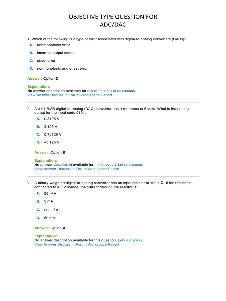 Objective Type Question For Adc/Dac: A. B. C. D | PDF | Analog To ...