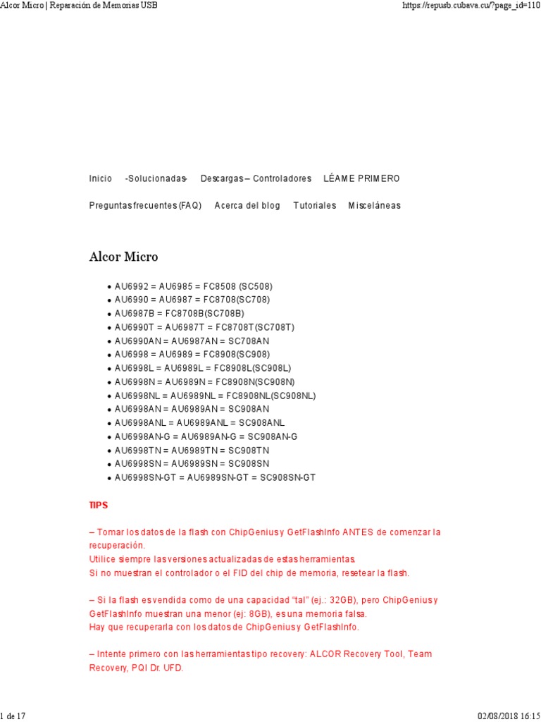 Alcor Micro - Reparación de Memorias USB | PDF | Windows Vista ...