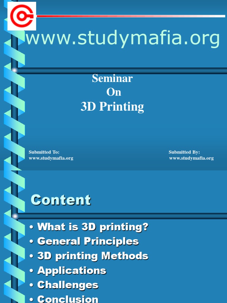 3D Printing Seminar | PDF | 3 D Printing | 3 D Computer Graphics