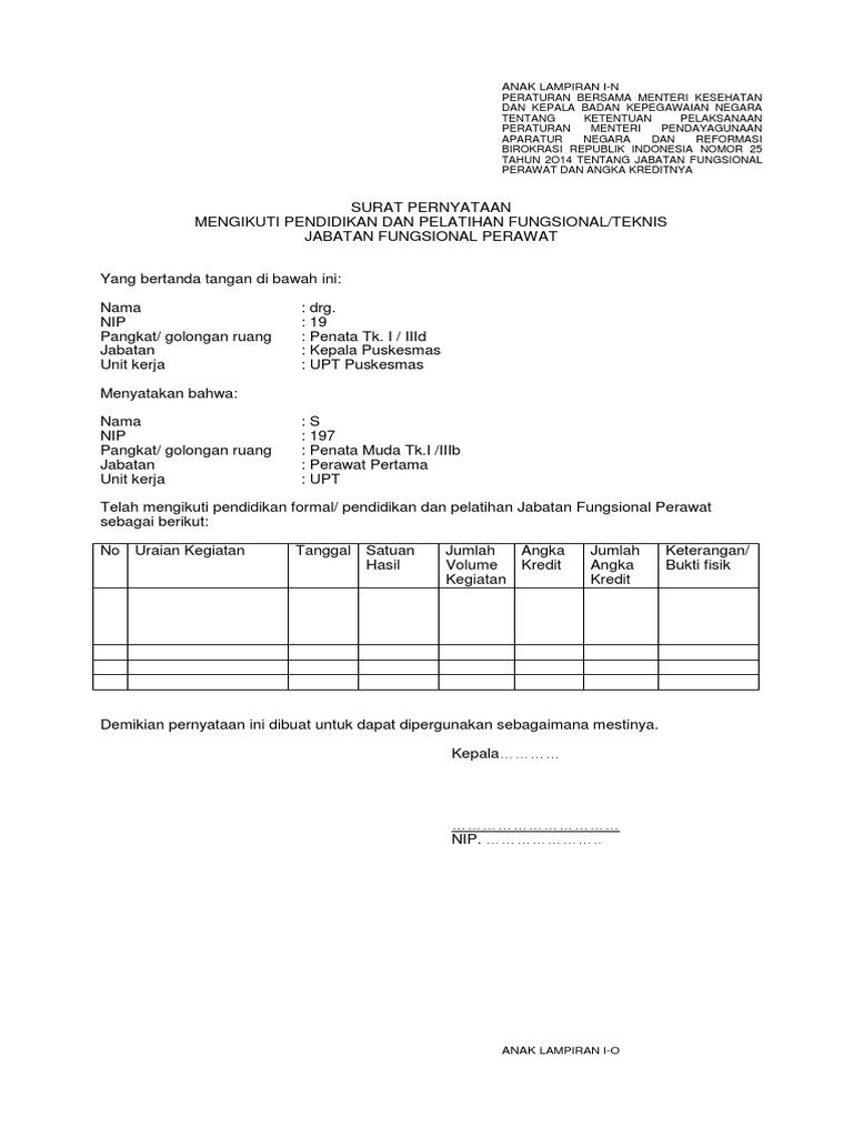 Contoh Format Surat Pernyataan Dupak | PDF