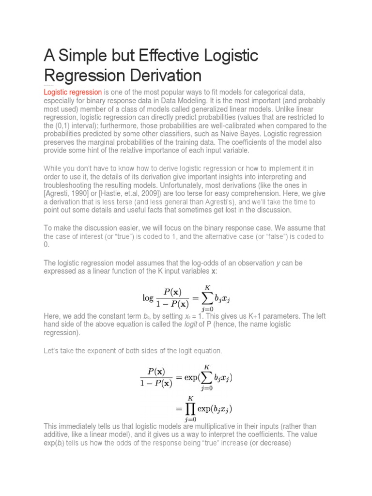 A Simple But Effective Logistic Regression Derivation | PDF | Logistic ...