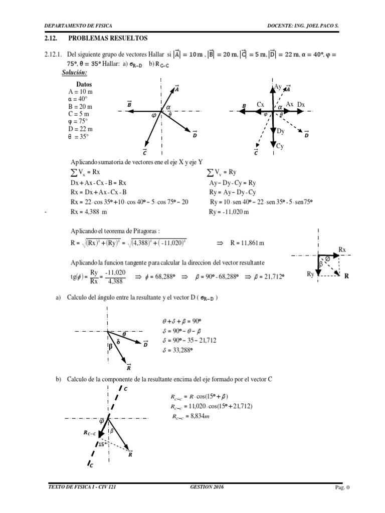 Ejercicios Resueltos Vectores 2016 | PDF | Vector Euclidiano | Escalar (Matemáticas)