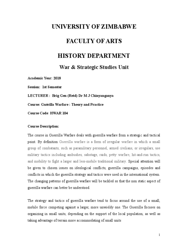 Guerrilla Warfare HWAR 104: Theory, Strategy, and Case Studies of ...