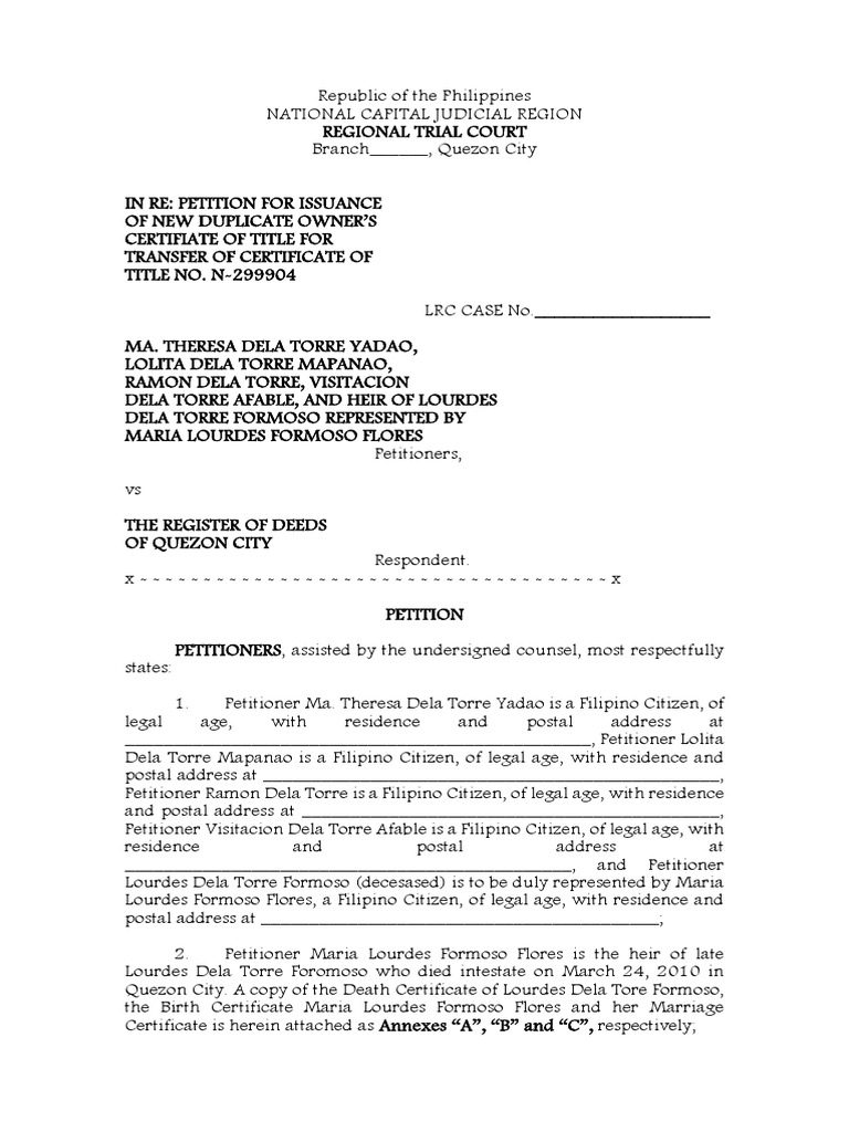 Petition For Reissuance | PDF | Deed | Justice