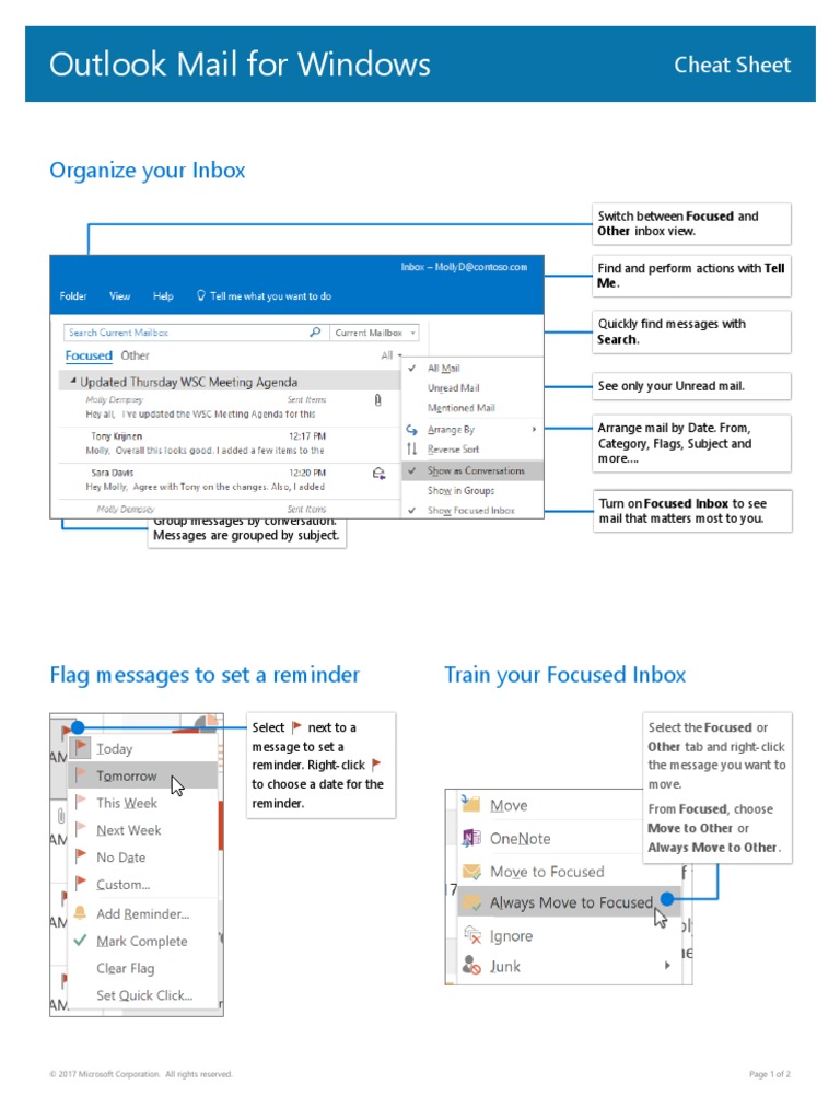 MS Cheatsheet OutlookMailforWindows | PDF | Mail (Apple) | Microsoft ...