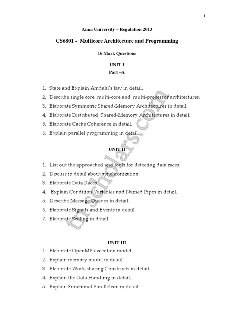 CS6801 - Multicore Architecture and Programming: Anna University - Regulation 2013 | PDF ...