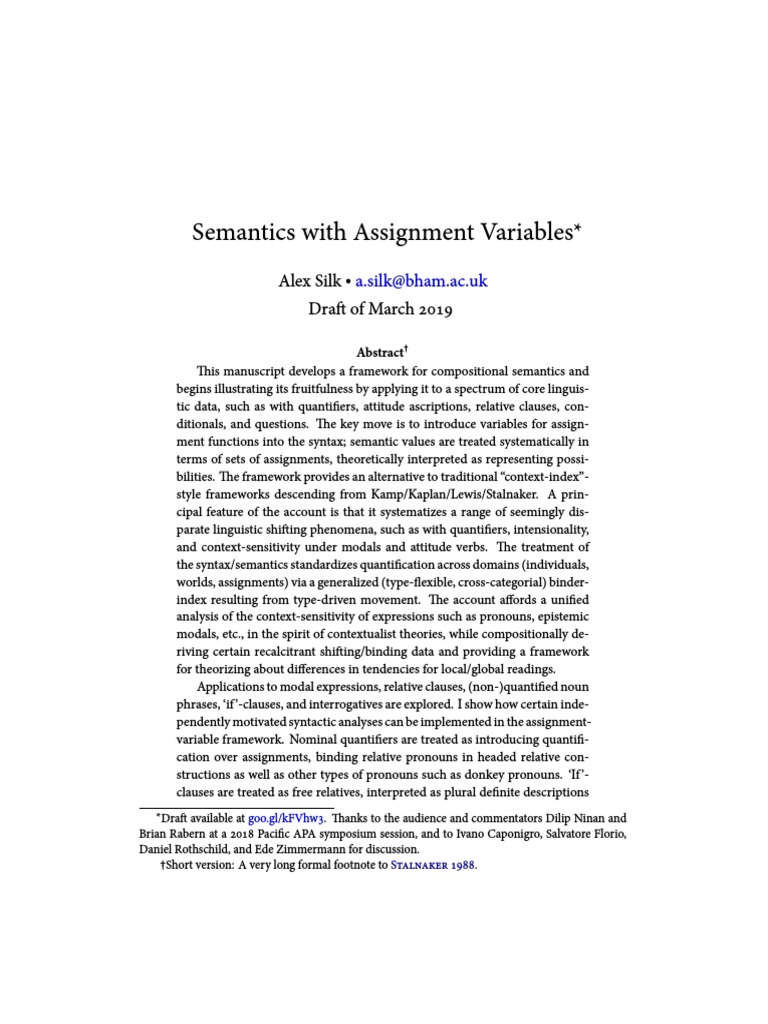 Silk Semantics Assignment Variables PDF | PDF | Semantics | Clause