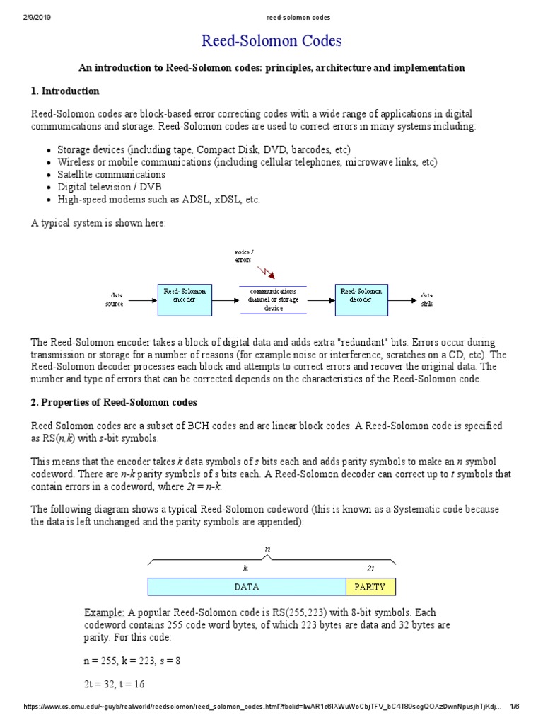 Reed Solomon Codes | PDF | Code | Field (Mathematics)