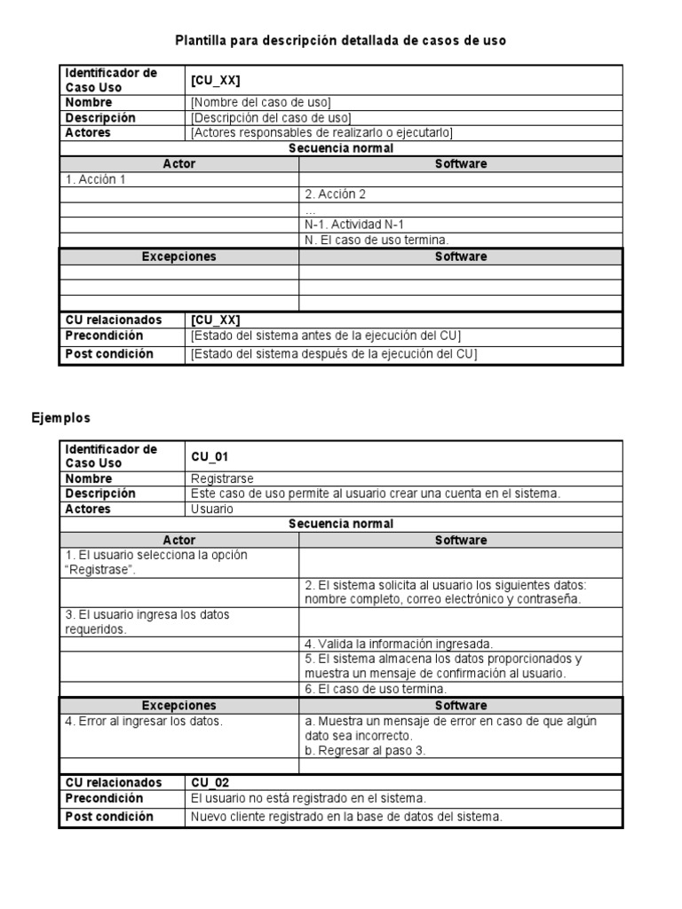 Plantilla Casos de Uso | PDF | Caso de uso | Software
