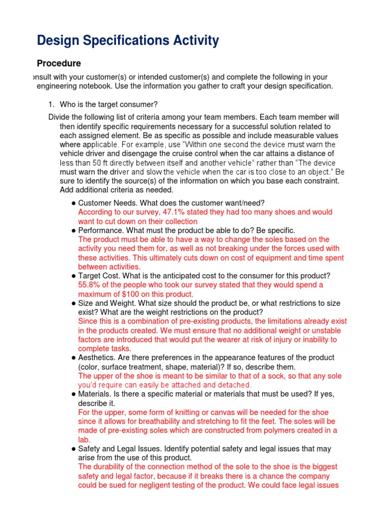 Design Specifications | PDF | Shoe | Design