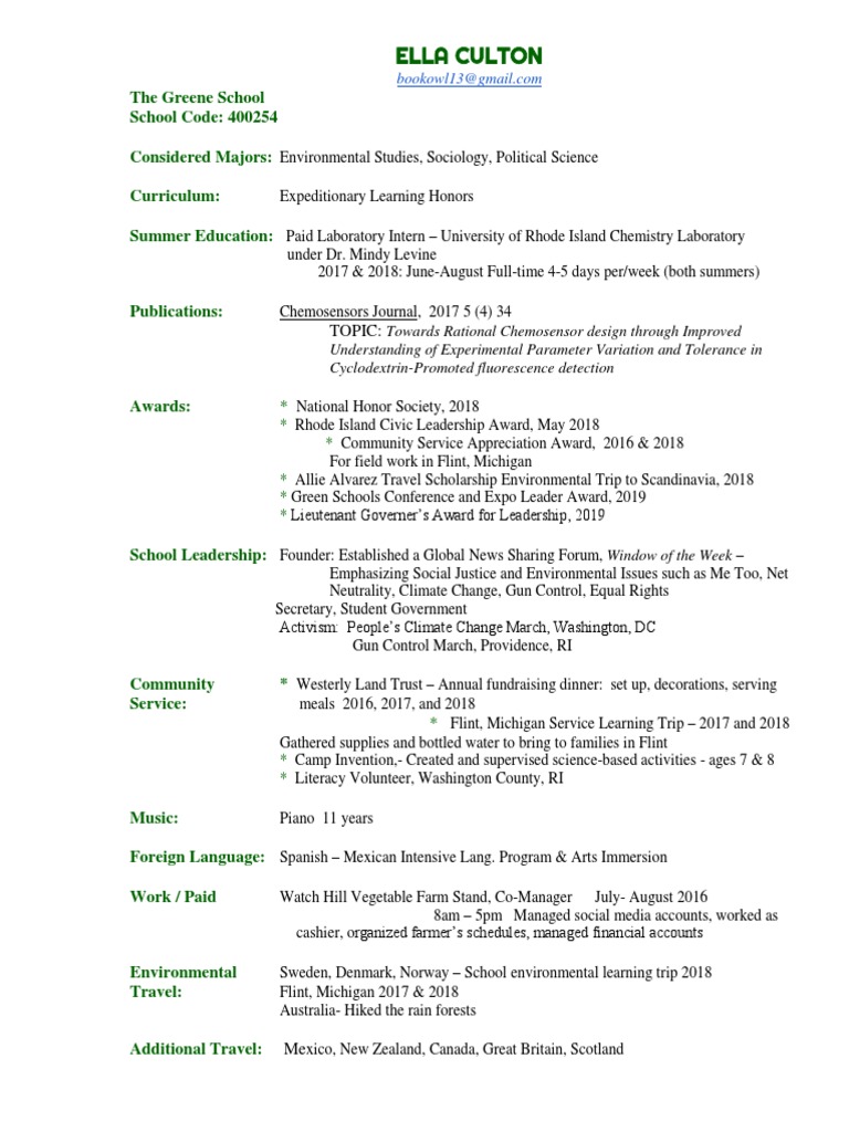 Ella Culton Resume 1 | PDF | Rhode Island