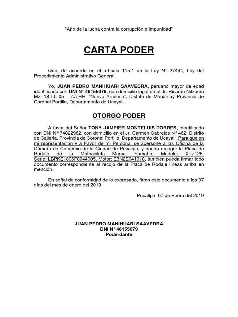 Carta Poder 2019 | PDF | Lima | Perú