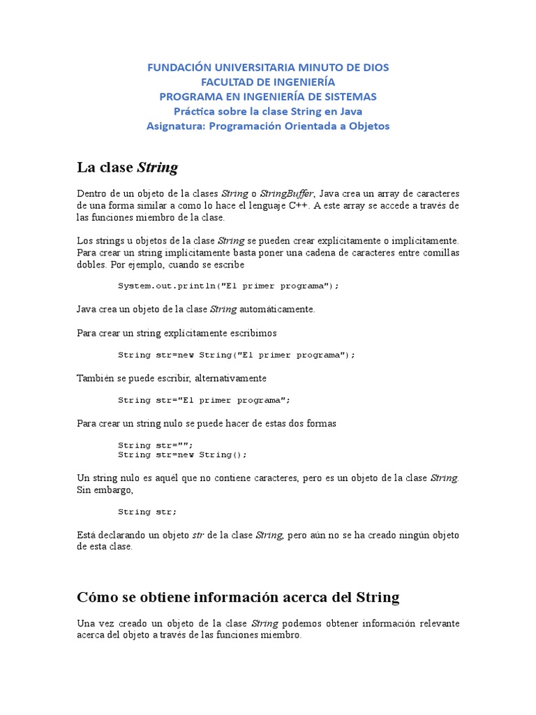 Práctica Sobre La Clase String | PDF | Cadena (informática) | Java ...