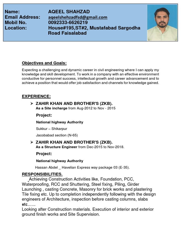 Name: Aqeel Shahzad Email Address: Mobil No. 0092333-6626219 Location ...