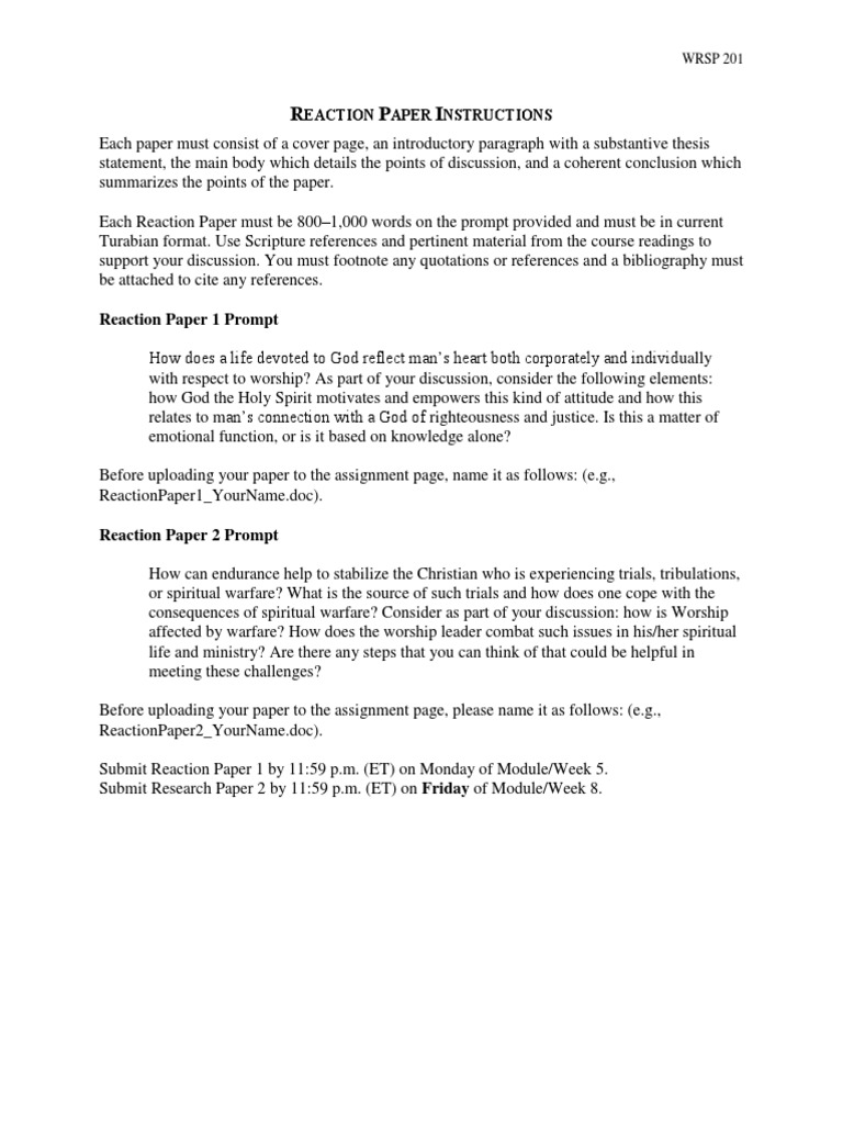 Reaction Paper Writing Instructions | PDF