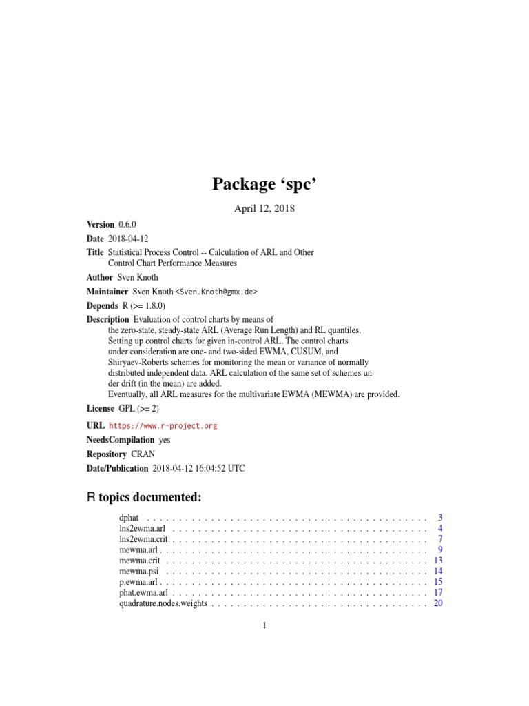 Package SPC': R Topics Documented | PDF | Standard Deviation | Normal ...