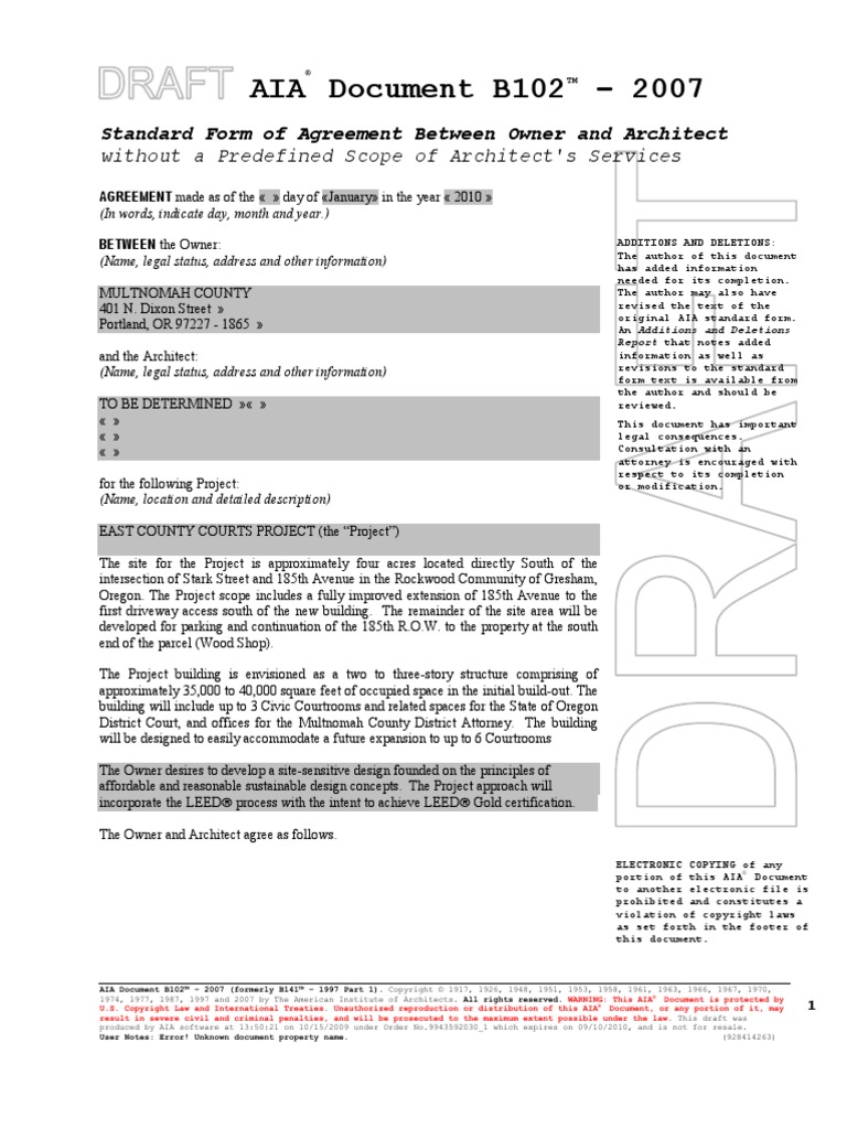 Aia B102 | Indemnity | Arbitration