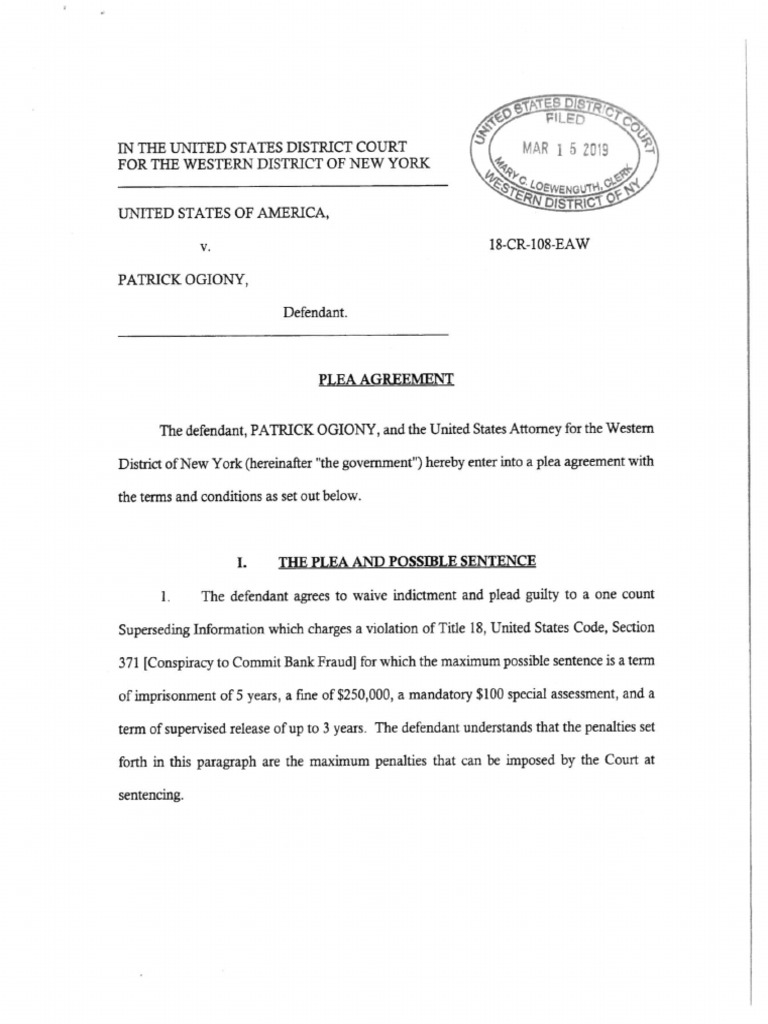 Patrick Ogiony Plea Agreement Details | PDF | United States Federal ...