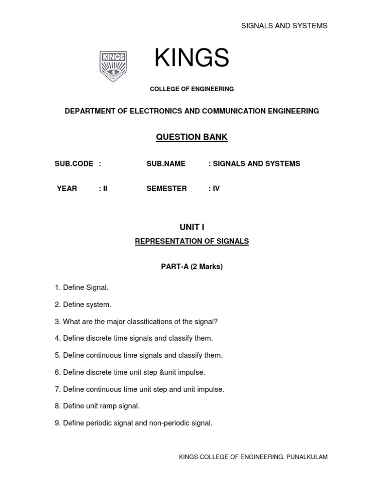 Signals and Systems Question Bank | PDF | Laplace Transform | Fourier ...