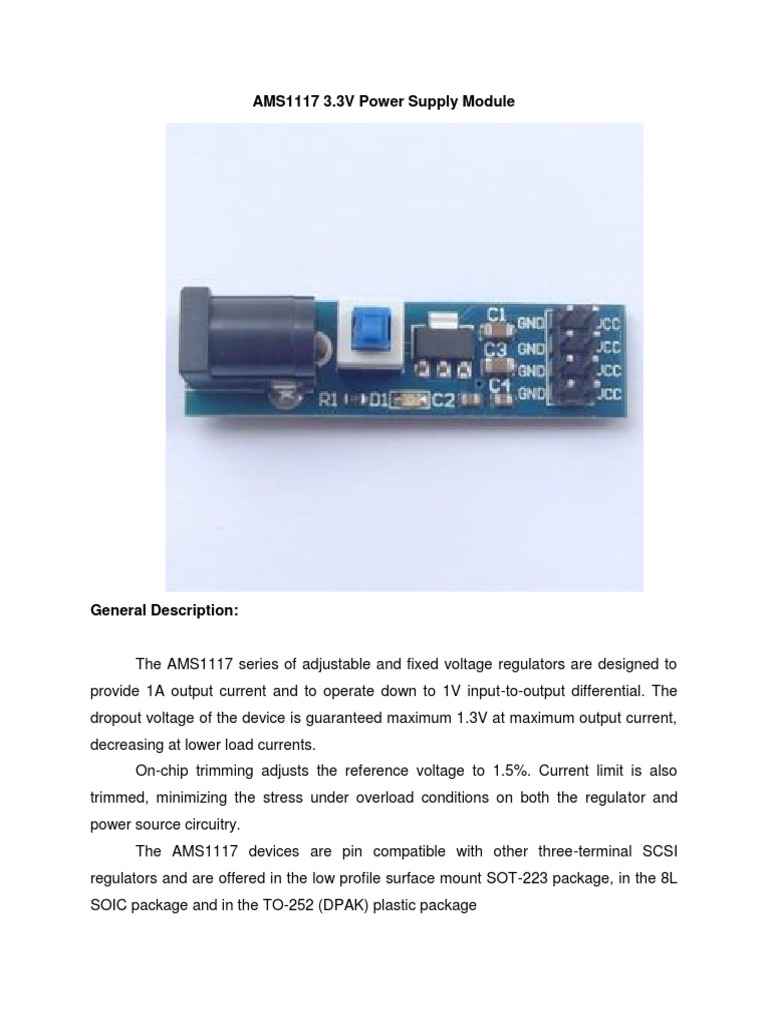 Ams1117 3.3v Power Supply Module | PDF