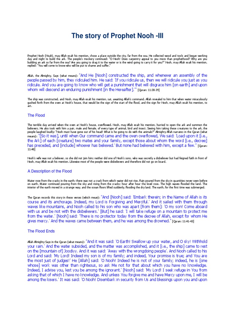 The Story of Prophet Nooh | PDF | Noah's Ark | God In Islam