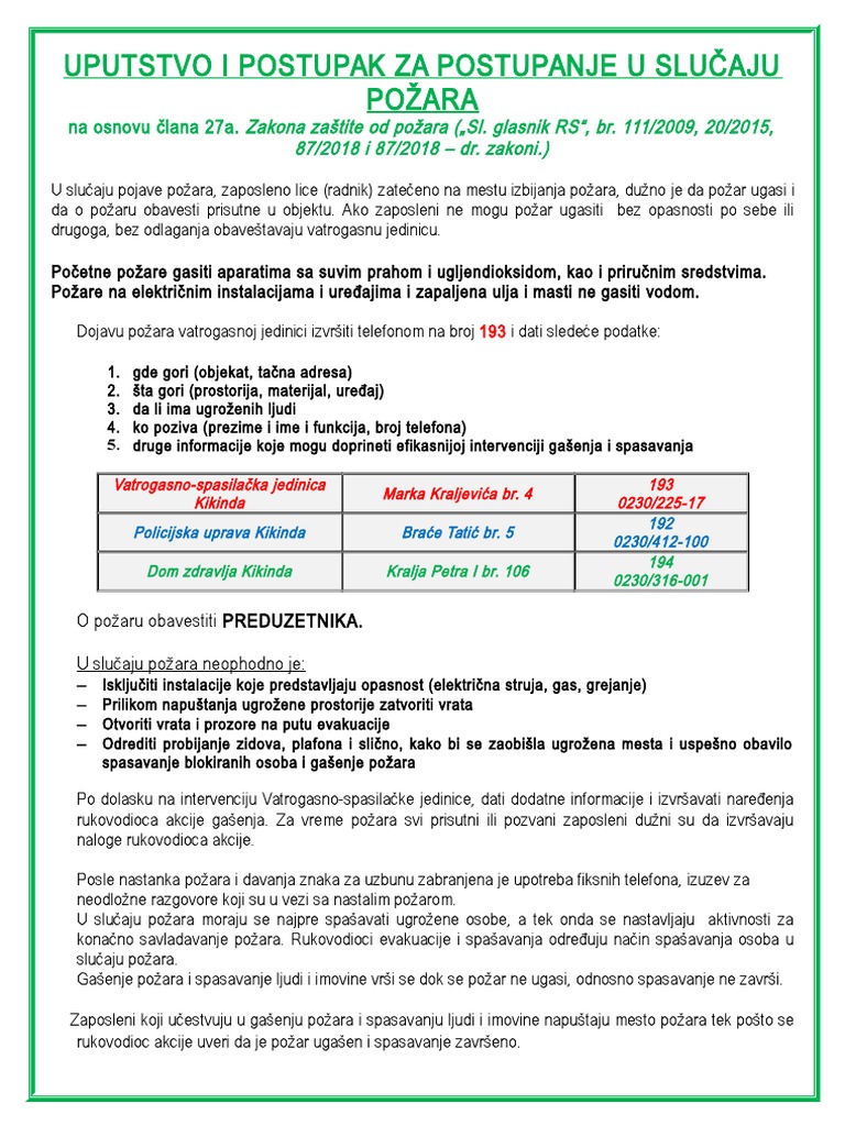 Upustvo Za Postupanje U Slucaju Pozara | PDF