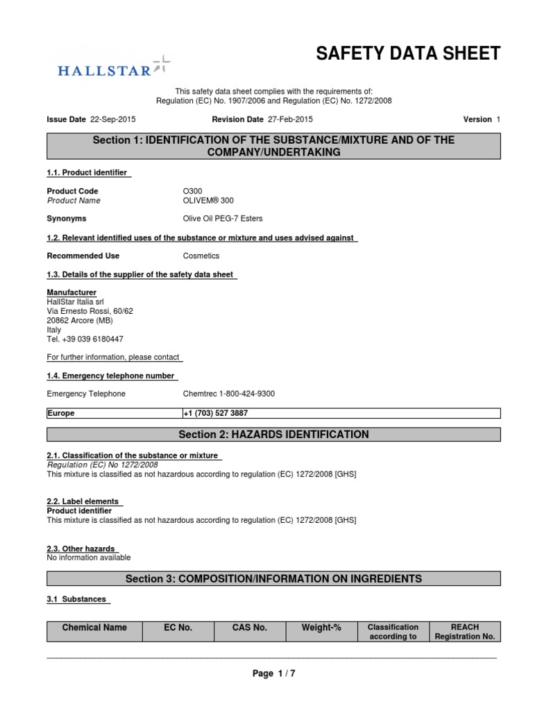 SDS Olivem 300 | PDF | Prevention | Occupational Safety And Health