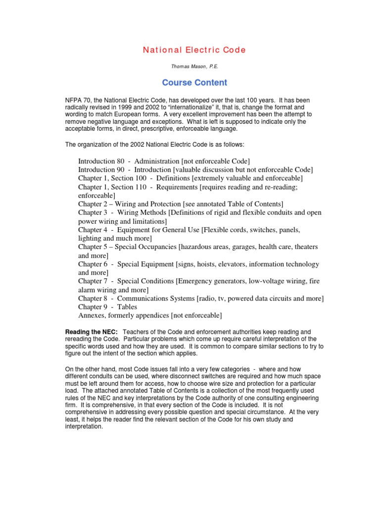 National Electric Code | PDF | Electrical Wiring | Equipment