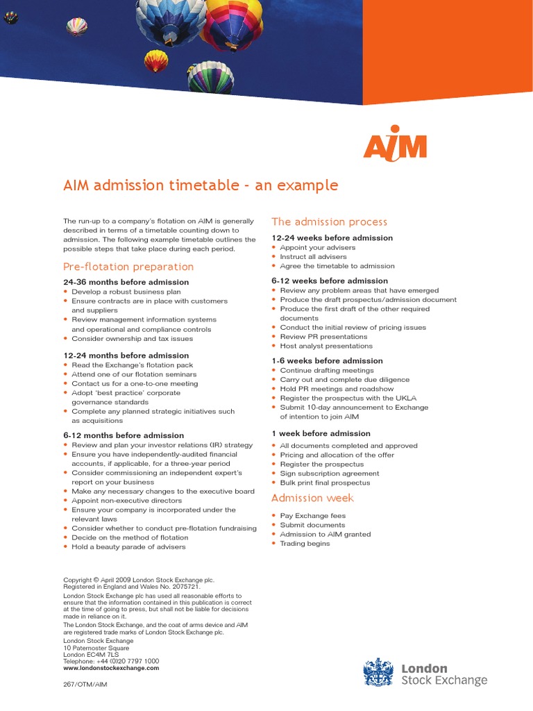 AIM Admission Timetable - An Example | PDF | Initial Public Offering ...
