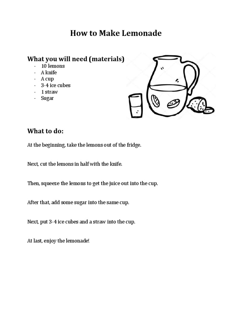 How To Make Lemonade: What You Will Need (Materials) | PDF