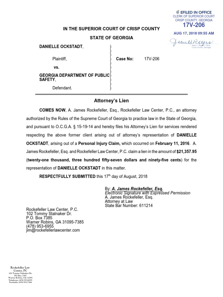Attorney's Lien Filing in Georgia | PDF | Post Office Box | Lawyer