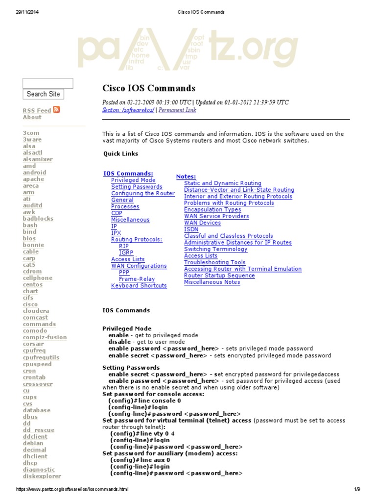 Cisco IOS Commands | PDF | Routing | Internet Standards