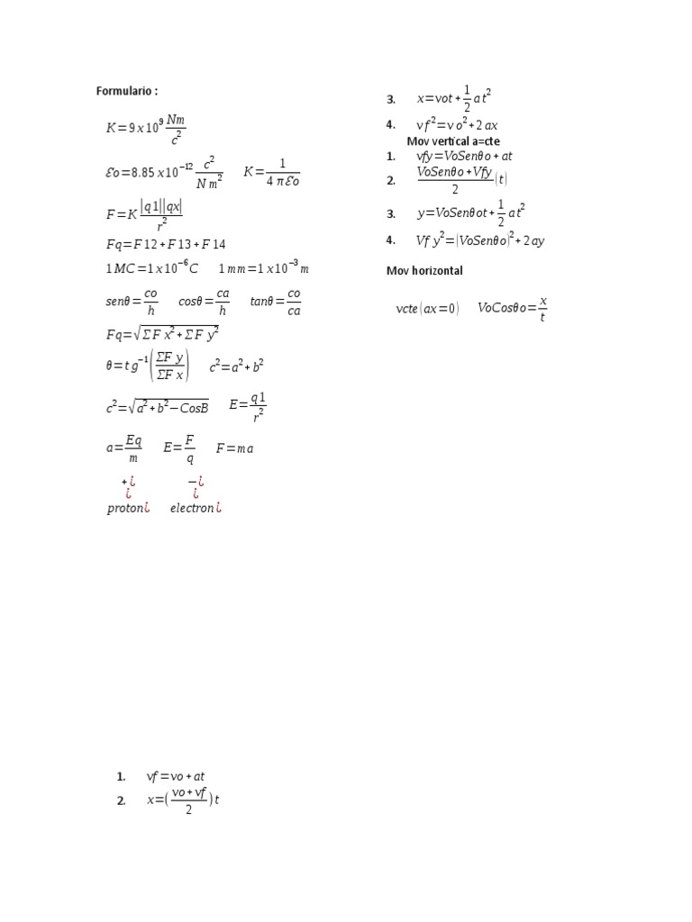 Formulario Electro Primera Parte | PDF