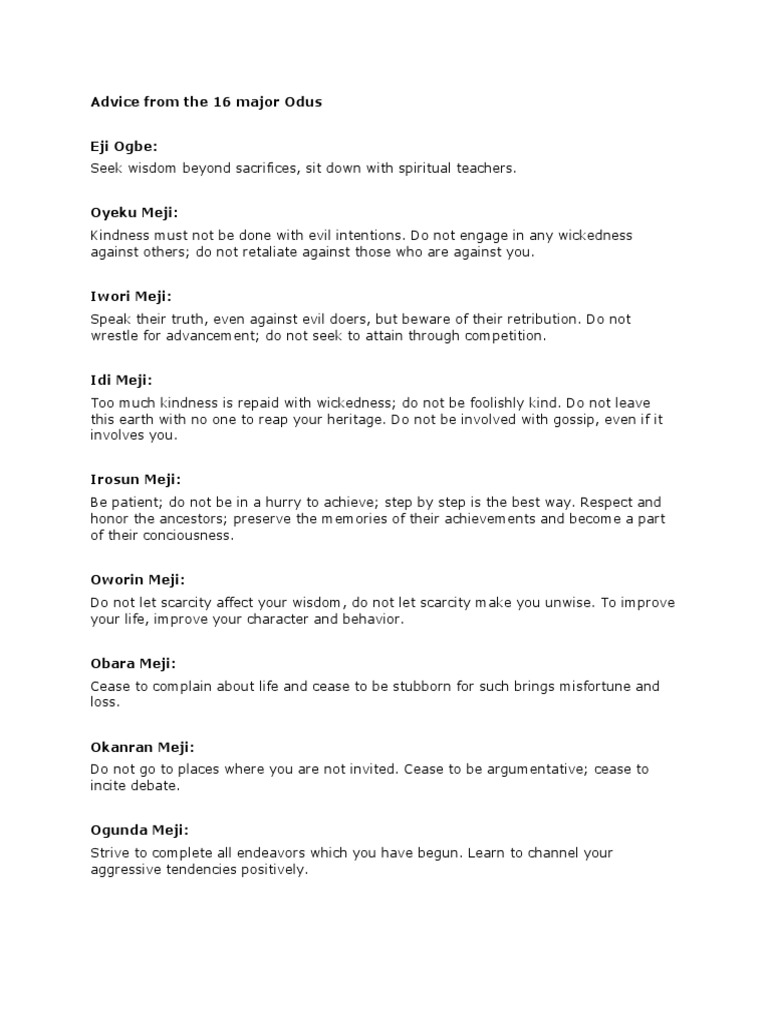 Advice On The First 16 Odu | PDF | Behavioural Sciences | Psychology