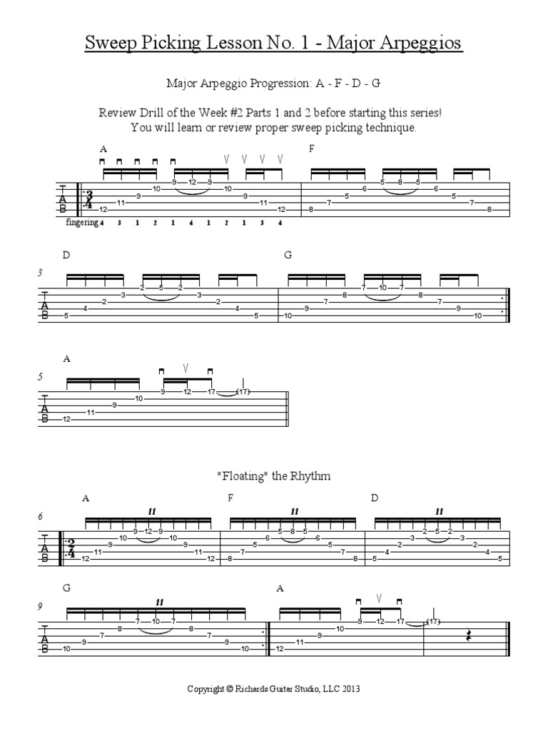 Sweep Picking Lesson No. 1 - Major Arpeggios | PDF | Necked Lutes ...